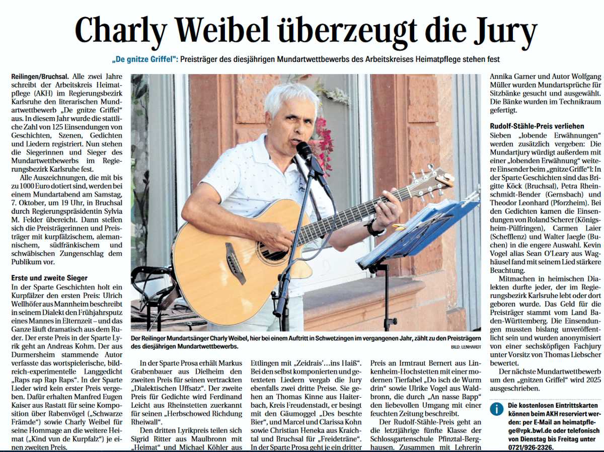 Gewinn beim "Gnitze Griffel" 2023 - Charly Weibel